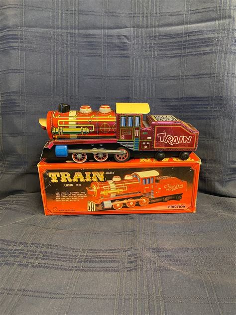 Vintage Tin Train Friction Toy Locomotive With Headlight And Sound