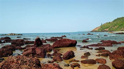 Panoramic View Of Columnar Basaltic Or Rock Formation With Breaking