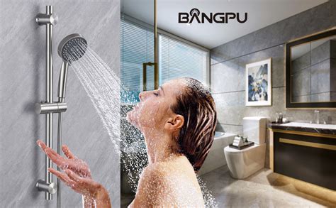 Bangpu Shower Slide Bar With Handheld Shower Head Combo 5 Function Hand