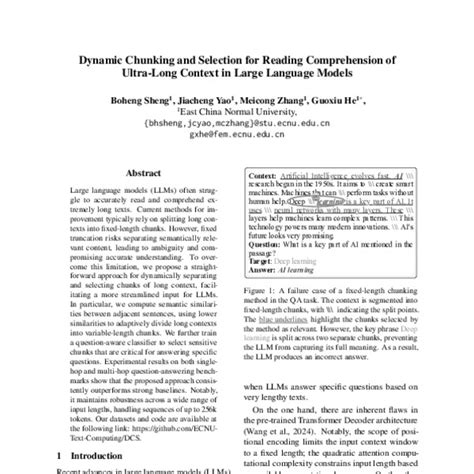 Dynamic Chunking And Selection For Reading Comprehension Of Ultra Long Context In Large Language