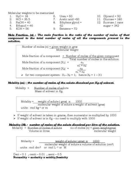 Solution And Colligative Numericals With Formula And Answers