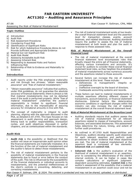 Assessing Audit Risk And Misstatement Pdf Audit Internal Control