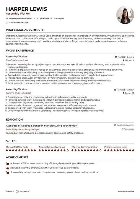 10 Assembly Worker Resume Samples And Templates For 2025