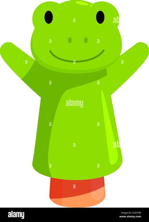 Green Frog Hand Puppet Smiling And Waving With Arms Raised Isolated On