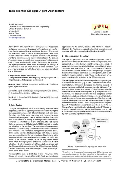 pdf task oriented dialogue agent architecture