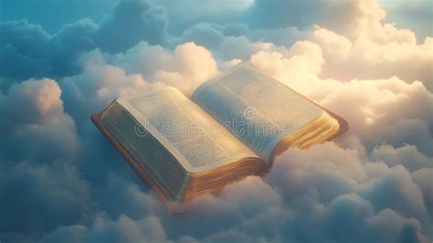 An Open Bible Hovers Among Ethereal Clouds Suggesting Divine