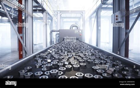 Metallic Nut Process Production Factory Production Line 3d Rendering