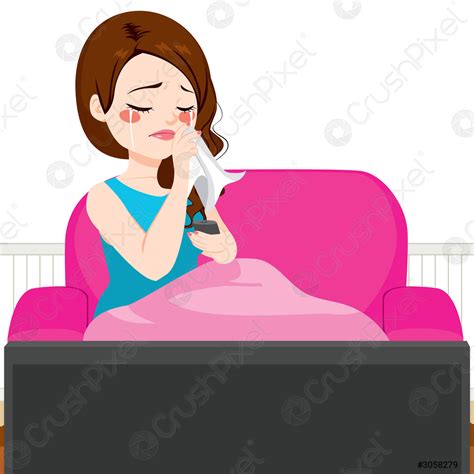 Woman Crying Couch Tv Stock Vector 3058279 Crushpixel