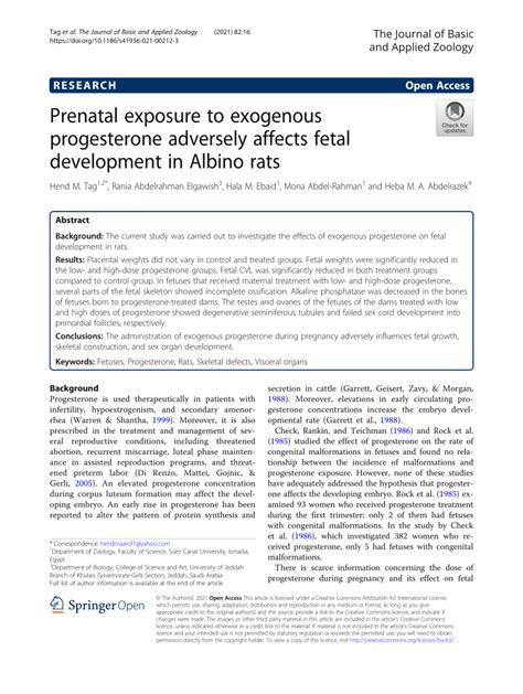 Pdf Prenatal Exposure To Exogenous Progesterone Adversely Affects Fetal Development In Albino Rats