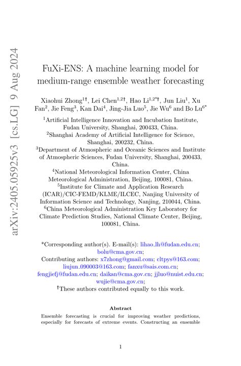 Pdf Fuxi Ens A Machine Learning Model For Medium Range Ensemble