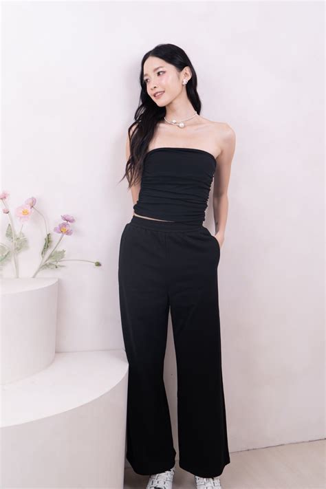 Bare Basic Kayla Ruched Tube Top In Black Mikayla