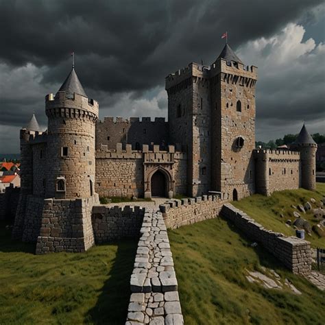 Medieval City Small Castle Dark Grey Premium Ai Generated Image