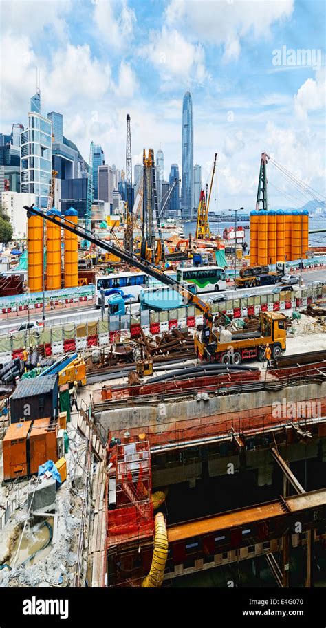 Construction Site In Hong Kong Modern Skylines As Background Stock