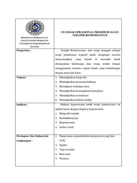 Sop Terapi Reminiscence Pdf