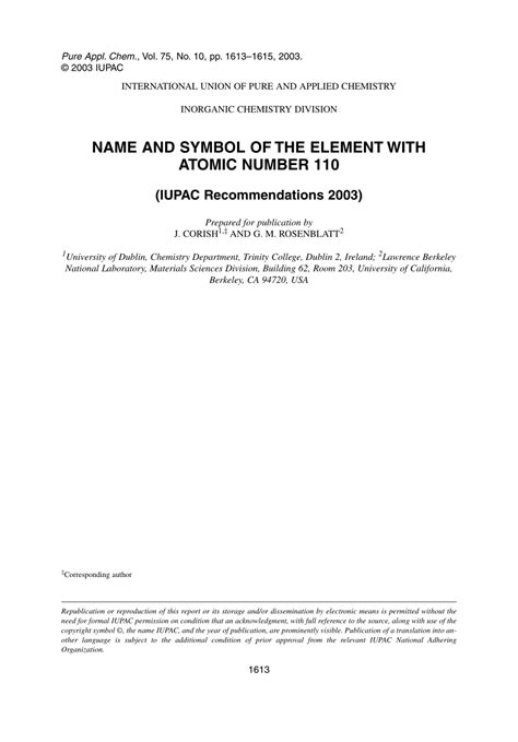 Pdf Name And Symbol Of The Element With Atomic Number 110 Iupac