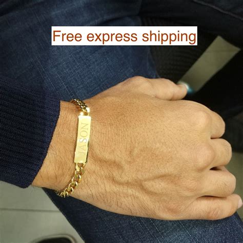 Personalized Mens Id Bracelet 18k Gold Plated Engraved Name Bracelet