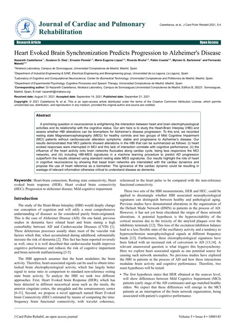 Pdf Heart Evoked Brain Synchronization Predicts Progression To