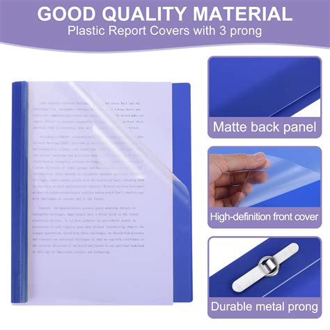 Patikil Plastic Report Covers With Prong 5 Pcs 80 Sheet Capacity Clear