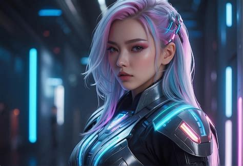 Premium Photo A Woman With A Purple Hair And A Blue And Pink Hair