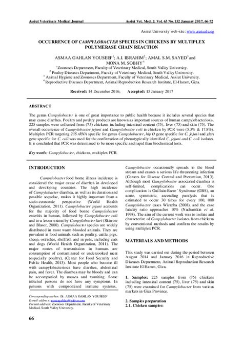 Pdf Occurrence Of Campylobacter Species In Chickens By Multiplex