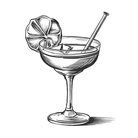 Premium Vector Cocktail Monochrome Ink Sketch Vector Drawing