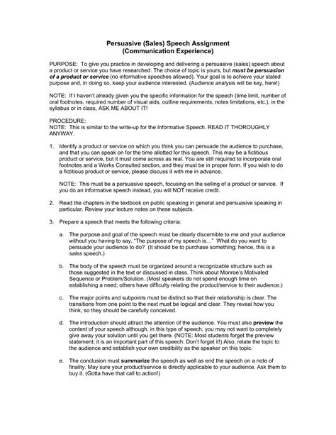 Persuasive Sales Speech Assignment
