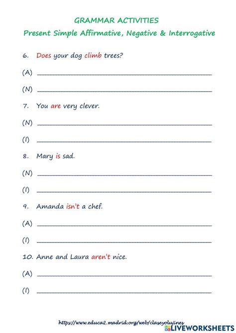 Present Simple Affirmative Negative And Interrogative Worksheet