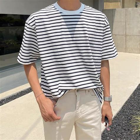 Cliff T Shirt Stripe Black White Color Combination Microfiber Round