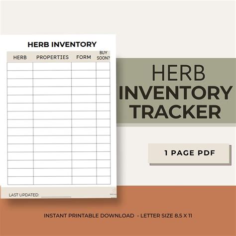 Herb Inventory Tracker Printable Pdf Witchcraft Apothecary Log Sheet