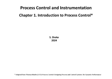 Introduction To Process Control Process Control And Instrumentation