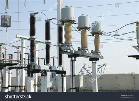 Part Of High Voltage Substation With Switches And Disconnectors Stock
