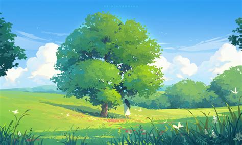 Safebooru 1girl Bird Black Hair Blue Sky Bug Butterfly Clouds Day