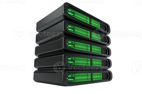 Stack Of Modern Black Servers With Glowing Green Lights Symbolizing