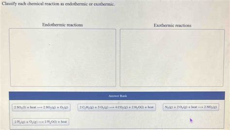 Solved Classify Each Chemical Reaction As Endothermic Or Exothermic Endothermic Reactions