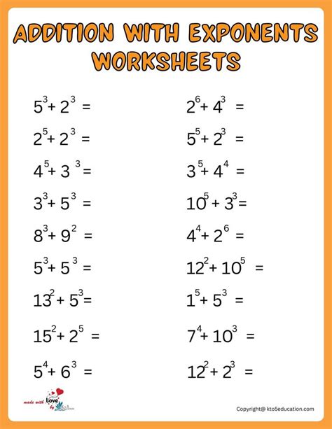 Free Addition With Multiple Exponets Worksheet For 1st Grade Free