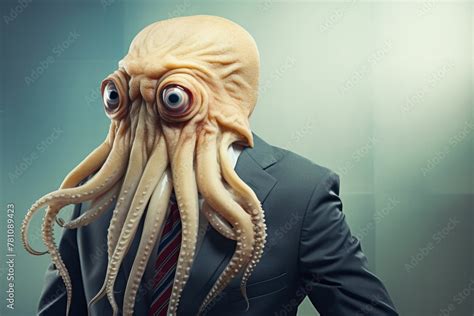 Business Man Professional With The Head Of A Squid Embodying