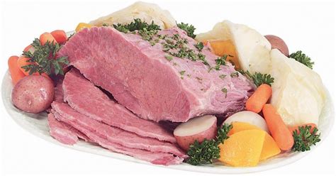 Cooked Flat Cut Corned Beef Brisket With Cabbage And Vegetables Prepared Food Photos
