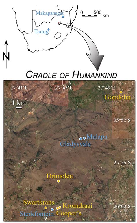 Map Showing The Location Of The Five Australopithecus Bearing Blue