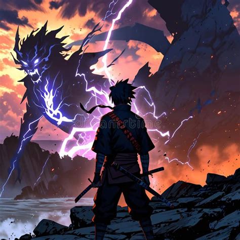 Naruto Uzumaki In Battle Mode Fiery Anime Artwork Stock Illustration