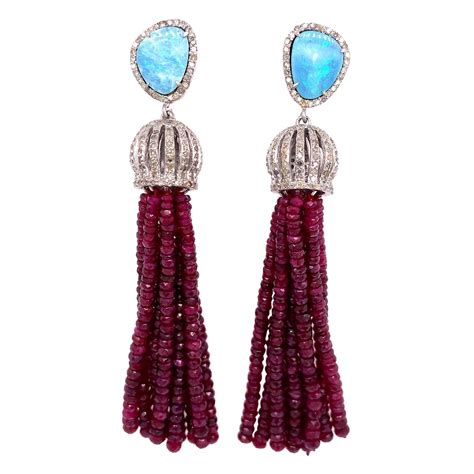 Two Hundred Carat Burma Ruby Beads Diamond Tassel Earrings For Sale At 1stdibs Ruby Beads