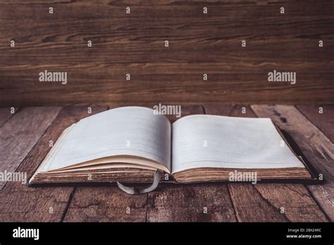 Blank Old Notebook On Wooden Table Background Stock Photo Alamy