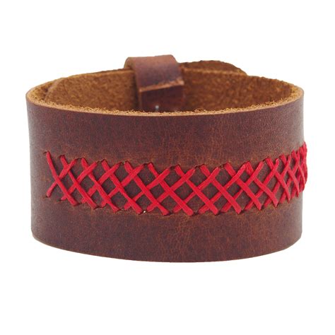 Bratara Medie Piele Naturala Maro Cusatura Rosie Koson