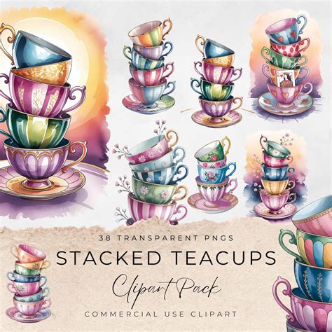 Stacked Teacups Clipart Watercolour Clipart For Commercial Use