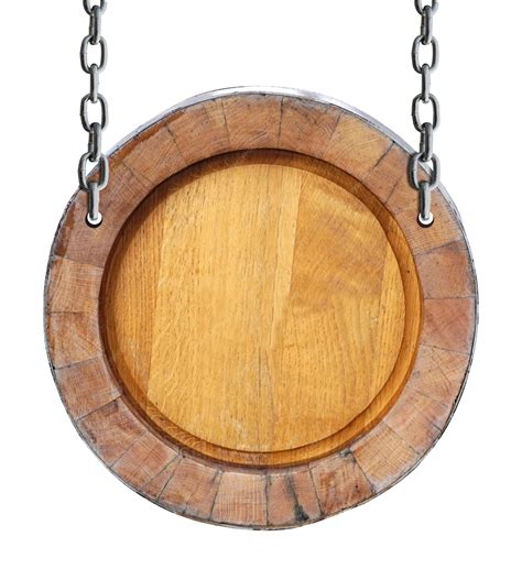 Premium Photo Wooden Round Barrel Bottom Hanging On Chains Isolated