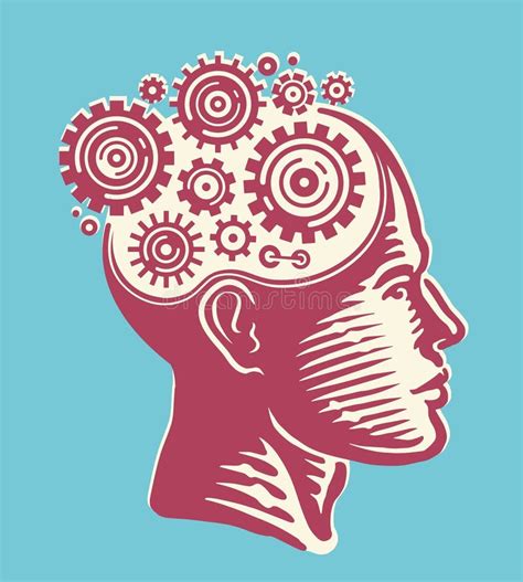 Rotating Gears In Head Thinking Brain Brainstorming Thoughts Concept Stock Illustration