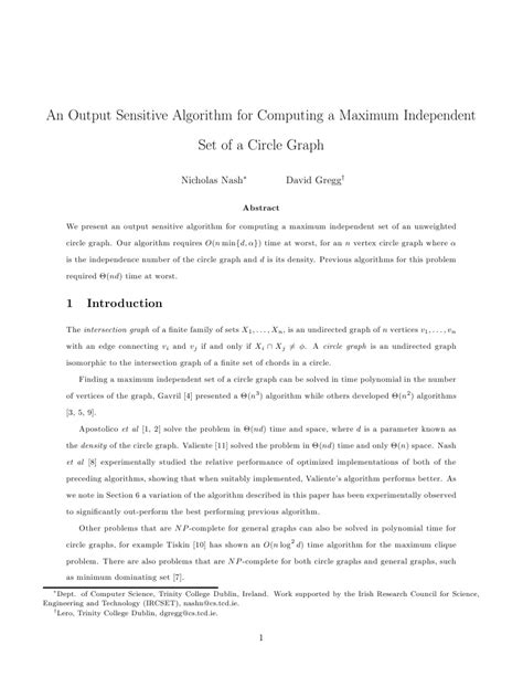 An Output Sensitive Algorithm For Computing A Maximum Independent Set