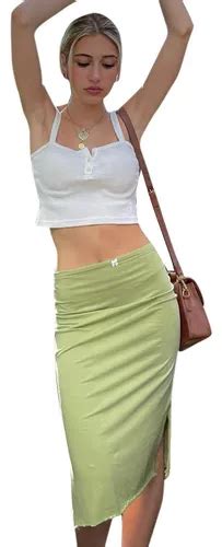 Falda Midi En Forma De A Cintura Baja Vetas De Madera Sex Mercadolibre