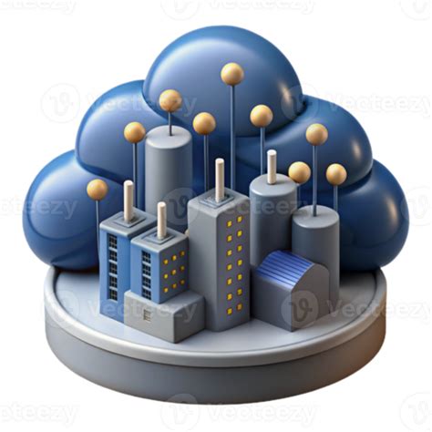 3d Illustration Cloud Computing Industrial Cityscape Abstract