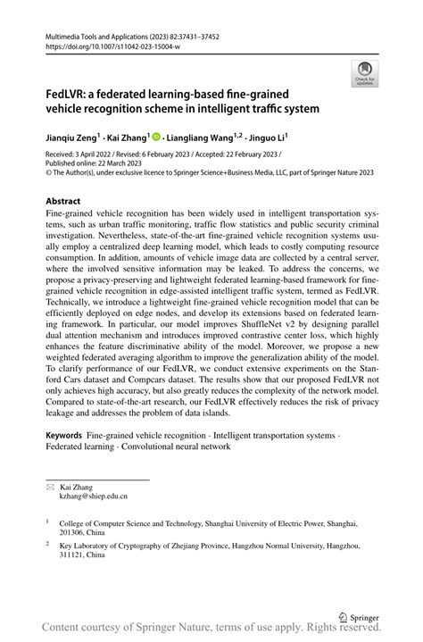 Fedlvr A Federated Learning Based Fine Grained Vehicle Recognition Scheme In Intelligent