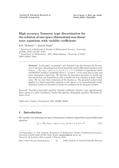 Pdf High Accuracy Numerov Type Discretization For The Solution Of One